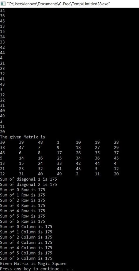 All C Programs Check Whether Given Matrix Is Magic Square Or Not