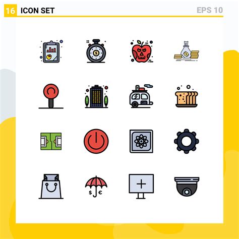 16 Thematic Vector Flat Color Filled Lines And Editable Symbols Of Sweets Money Halloween Loan