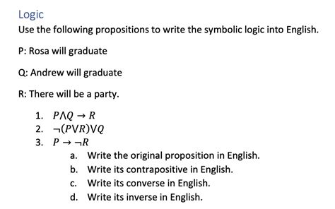 Solved Logic Use The Following Propositions To Write The Chegg Com