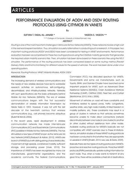 Pdf Performance Evaluation Of Aodv And Dsdv Routing Protocols Using