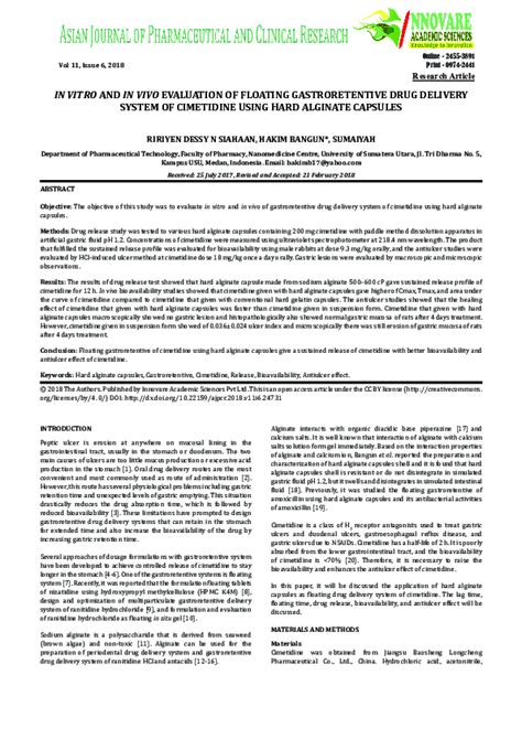 Pdf In Vitro And In Vivo Evaluation Of Floating Gastroretentive Drug Delivery System Of