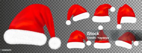 투명 한 배경에 고립 된 모피와 빨간 산타 클로스 모자의 집합입니다 벡터 일러스트레이션 개인 장식품에 대한 스톡 벡터 아트 및 기타 이미지 개인 장식품 개체 그룹