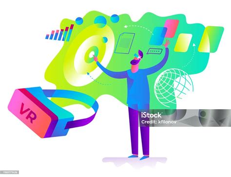 웹 디자인 프리 젠 테이 션 인포 그래픽 방문 페이지에 대 한 만화 캐릭터 그림 It 인터넷 가상 현실 3차원 형태에 대한 스톡 벡터 아트 및 기타 이미지 Istock