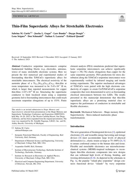 Pdf Thin Film Superelastic Alloys For Stretchable Electronics