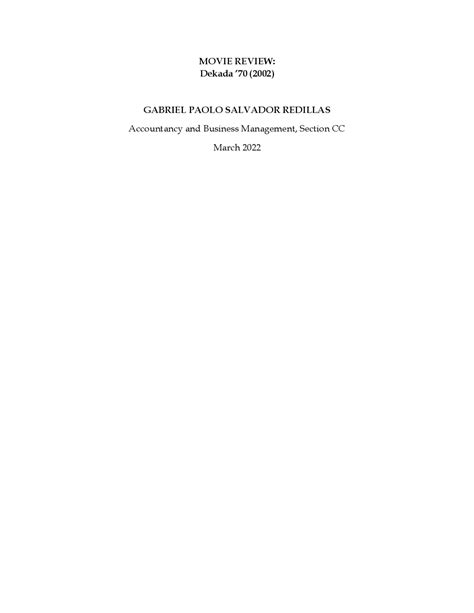 Dekada Movie Review High School Final Essays English Docsity