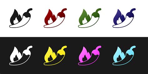 흑백 배경에 고립 된 핫 칠리 페퍼 포드 아이콘을 설정합니다 식료품 요리 제품 조미료 및 향신료 패키지 요리 책 디자인 벡터