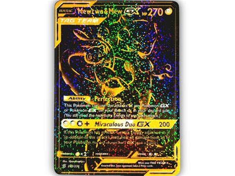 Mewtwo Mew Gx Black And Gold Full Art Holo Custom Card Etsy Uk