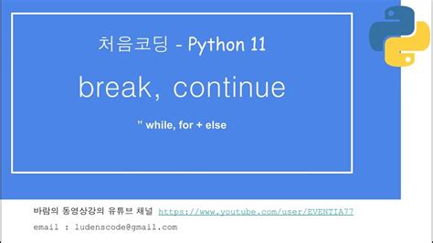 처음코딩 파이썬 11 Break Continue Youtube