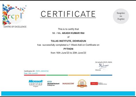 Akash Kumar Rai On Linkedin Python Certifacate