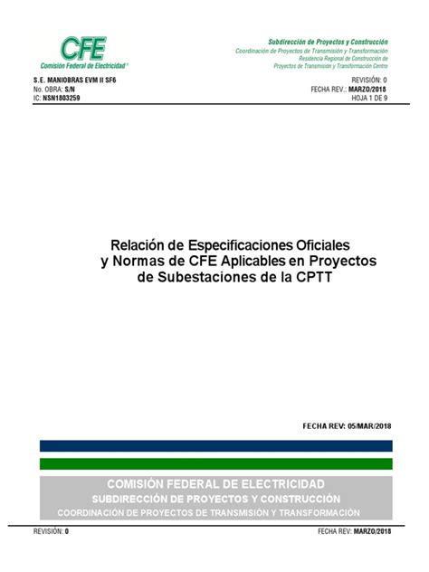 24 Relación De Especificaciones Oficiales Y Normas De Cfe Aplicables De
