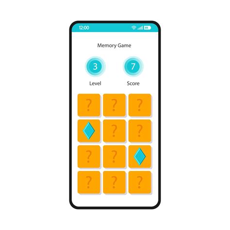 Memory Game Smartphone Interface Vector Template Mobile App Page White Design Layout Match