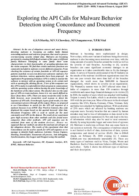 Pdf Exploring The Api Calls For Malware Behavior Detection Using Concordance And Document