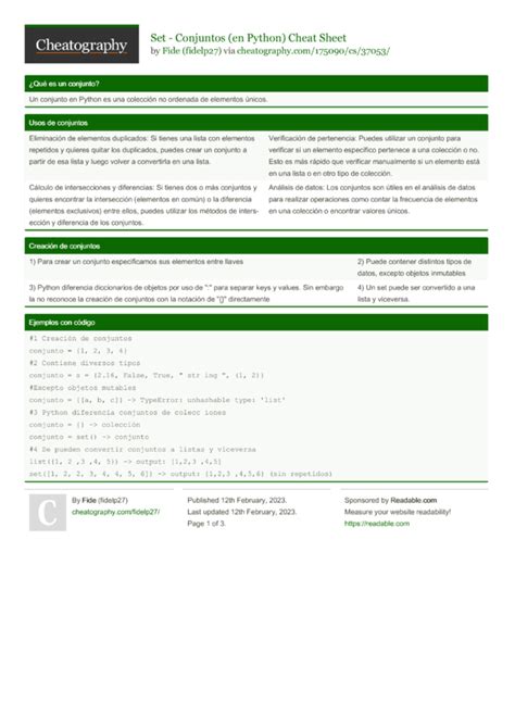 Set Conjuntos En Python Cheat Sheet By Fidelp27 Download Free