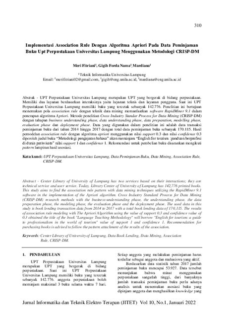 Pdf Implementasi Association Rule Dengan Algoritma Apriori Pada Data Peminjaman Buku Upt