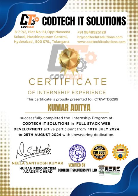 Kumar Aditya On Linkedin Fullstackwebdevelopment Codetechitsolutions Internship