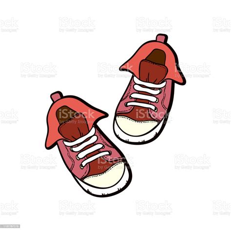 운동 화 단 화 쌍 절연 손으로 그린 된 벡터 일러스트 레이 션의 빨간 신발입니다 로고 포스터 엽서 패션 책자 전단지에 대 한 손으로 그린 스포츠 부츠 벡터 스케치 운동 화