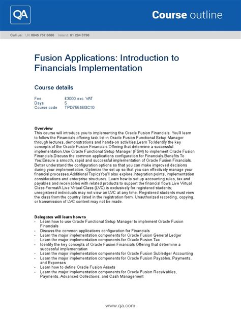 A Comprehensive Guide To Implementing Oracle Fusion Financials Applications Through Hands On
