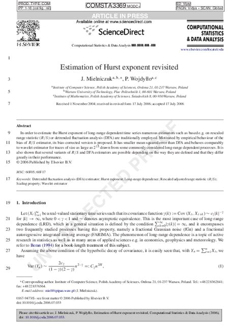 Pdf Estimation Of Hurst Exponent Revisited