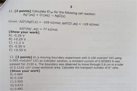 Solved 11 [2 Points] Calculate Ecell For The Following Cell