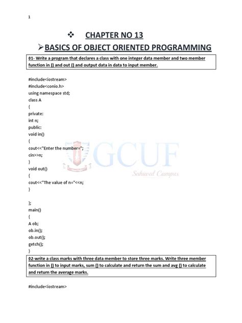 Object Oriental Programming First Three Chapter Program Pdf