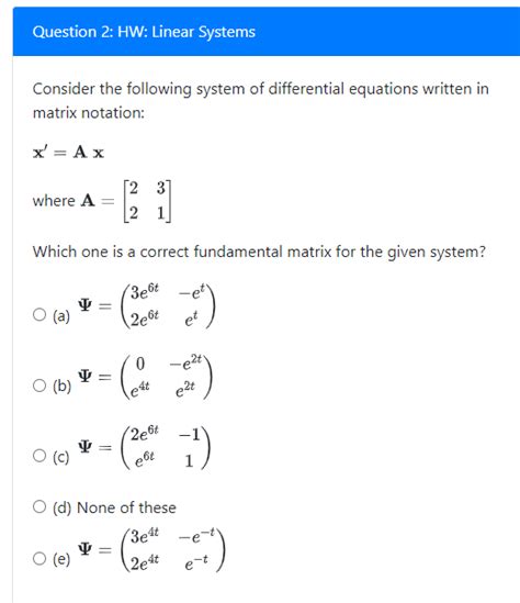 Solved Question HW Linear Systems Consider The Following Chegg Com