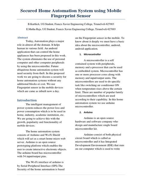 Secured Home Automation System Using Mobile Fingerprint Sensor Pdf