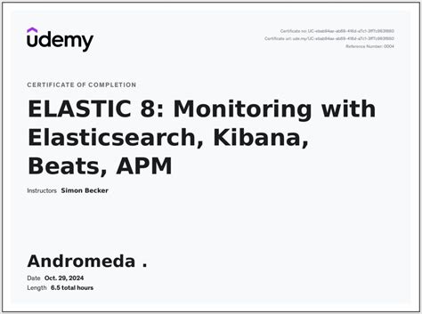 my course completion certificate for elastic 8 monitoring with