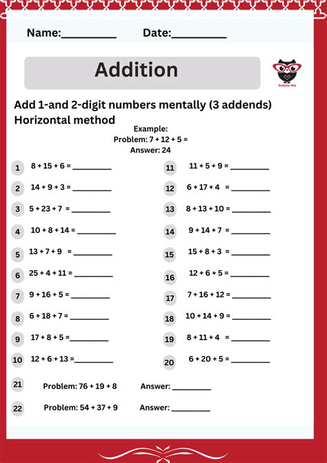 Addition Using Horizontal Method Numericwiz