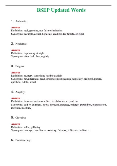 Bsep Updated Words Latest 2024 Questions With Complete Grade A