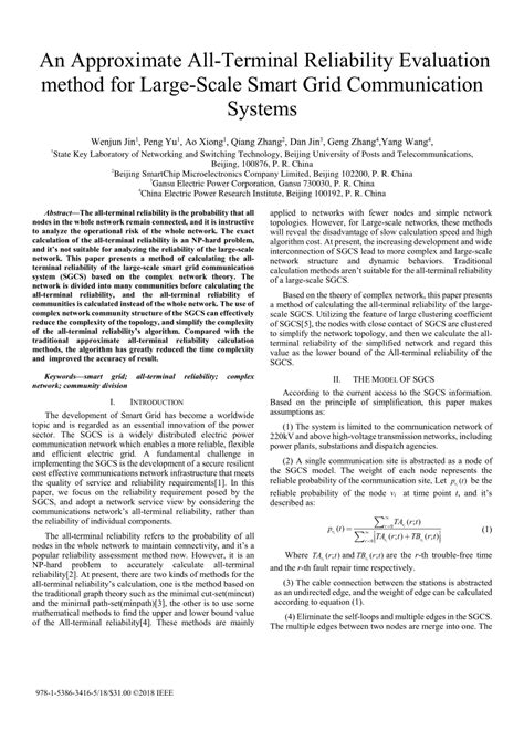 Pdf An Approximate All Terminal Reliability Evaluation Method For Large Scale Smart Grid