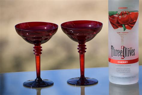Vintage Ruby Red Crystal Cocktail Glasses ~~ Champagne Coupes Set Of 3