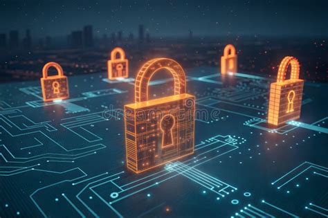 Cybersecurity Digital Locks On A Circuit Board Stock Illustration Illustration Of Hardware