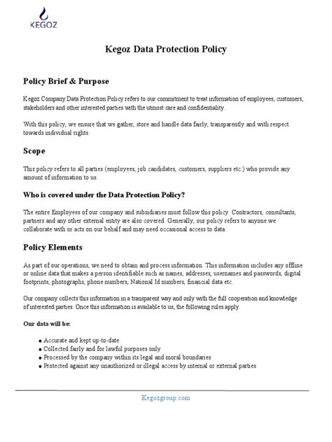 Company Data Protection Policy Pdf Information Privacy Information