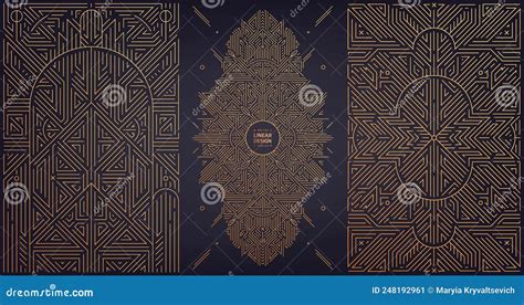 Vector Set Of Art Deco Design Elements Labels And Frames For Luxury Products Golden Linear