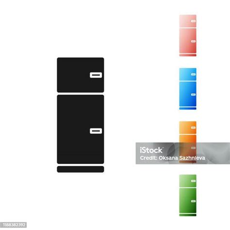 흰색 배경에 격리 된 검은 색 냉장고 아이콘입니다 냉장고 냉장고 냉장고 가전 기술 및 가전 제품 다채로운 아이콘을 설정합니다 벡터 일러스트레이션 0명에 대한 스톡 벡터 아트