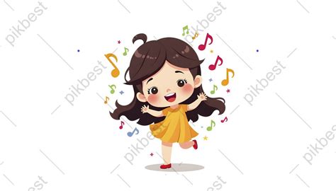 ภาพhappy Chibi Girl เต้นรำกับโน้ตดนตรีเทมเพลต แบบ  ดาวน์โหลดฟรี