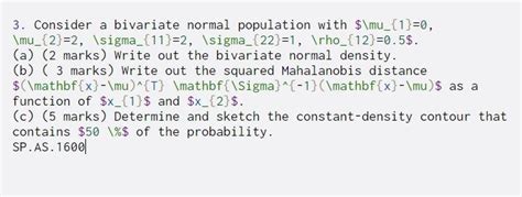 Solved 3 Consider A Bivariate Normal Population With