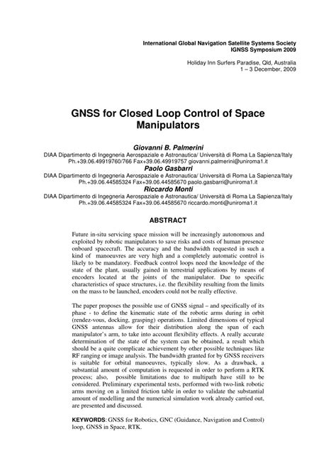 Pdf Gnss For Closed Loop Control Of Space Manipulators