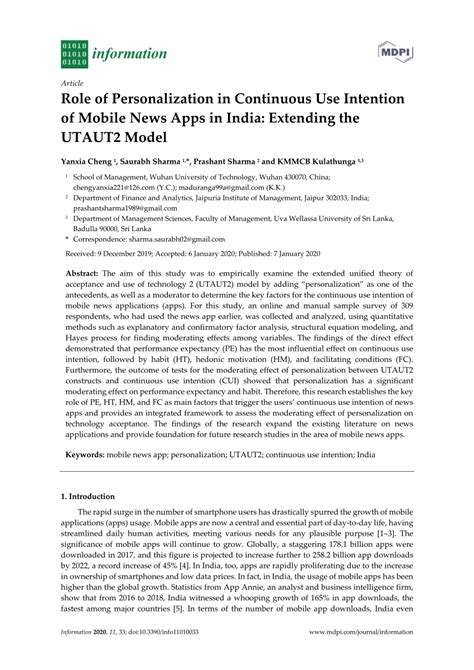 Pdf Role Of Personalization In Continuous Use Intention Of Mobile News Apps In India