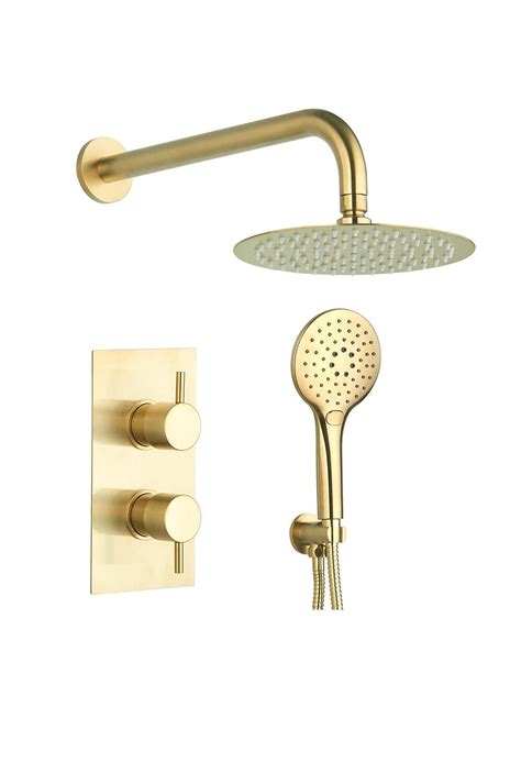 Round Concealed Thermostatic 2 Handle 2 Way Shower Kit With Ss Head Brushed Brass