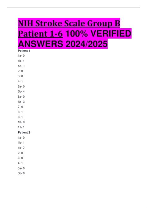 Best Answers Nih Stroke Scale Group B Patient 1 6 100 Verified Answers 2024 2025 Nih Stroke