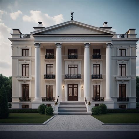 Luxurious Neoclassical House Exterior In Cinematic Style Stable