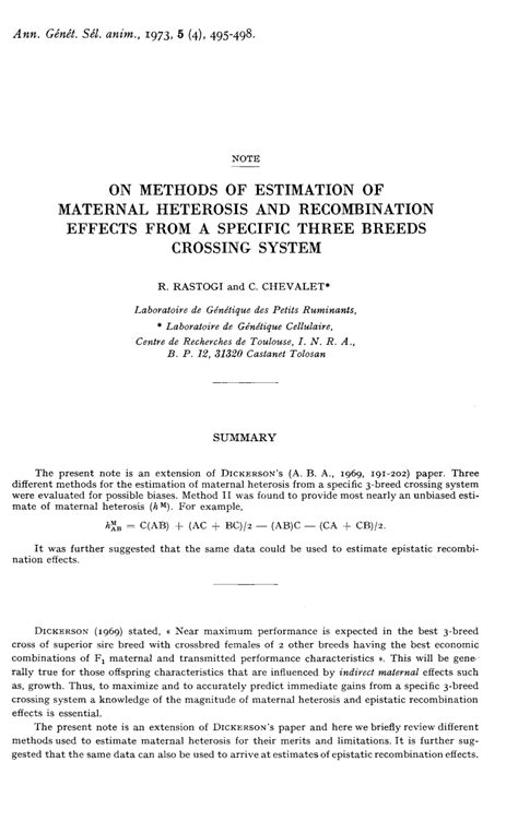 Pdf On Methods Of Estimation Of Maternal Heterosis And Recombination