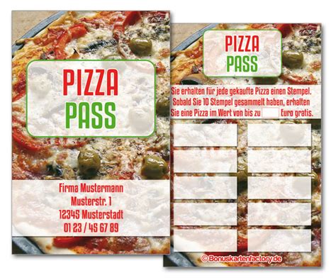 Bonuskarten Pizza Pass 1 Individuell Inklusive Firmenaufdruck Und