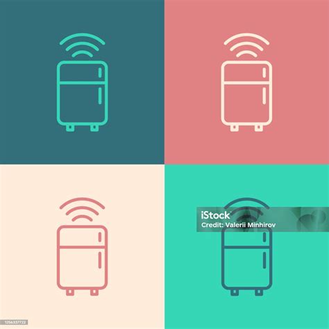 팝 아트 라인 스마트 냉장고 아이콘 색상 배경에 격리 냉장고 냉장고 냉장고 무선 연결과 사물 인터넷 개념 벡터 0명에 대한 스톡