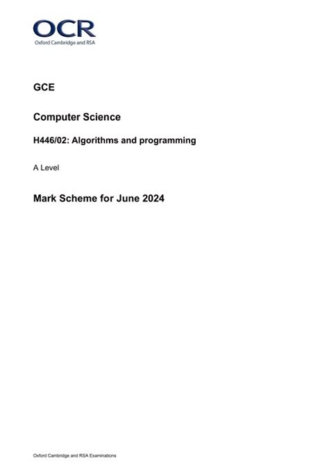 OCR A Level Computer Science Paper And JUNE QUESTION PAPERS AND MARK SCHEMES Stuvia US