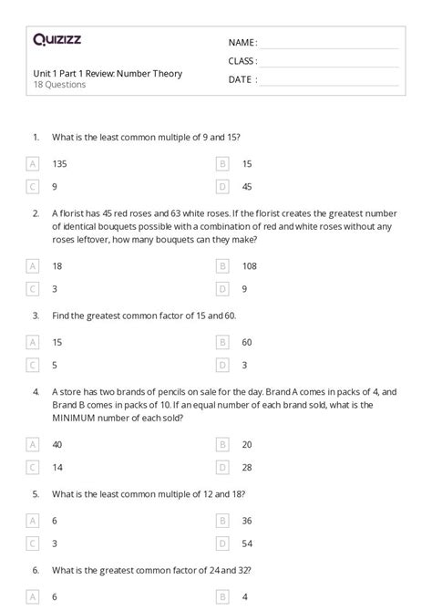 50 Number Theory Worksheets For 6th Grade On Quizizz Free And Printable