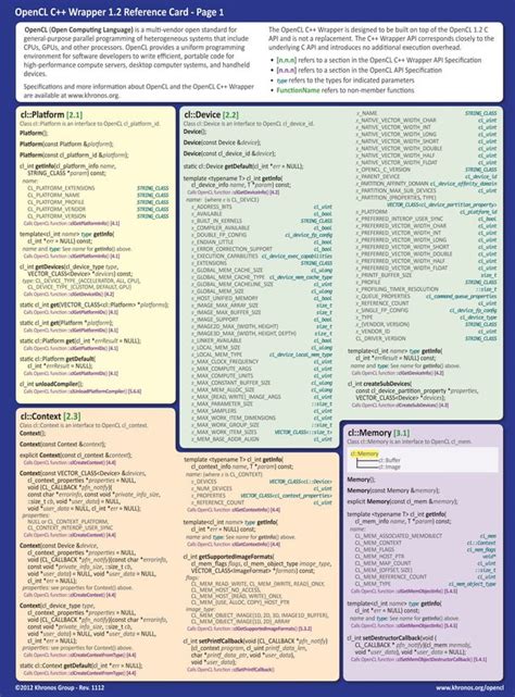 OpenCL C Wrapper 1 2 Reference Card PDF
