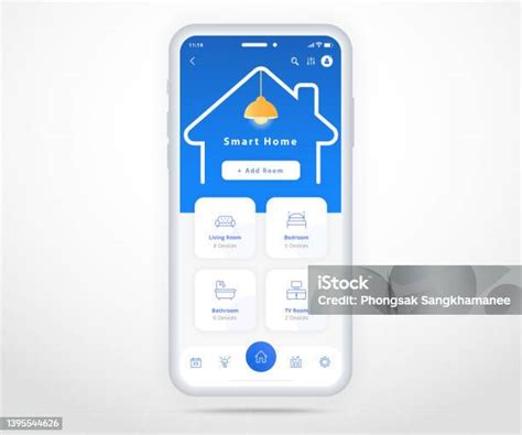 스마트 폰 스마트 홈 제어 앱 Ux Ui Iot 사물 인터넷 기술 디지털 미래 홈 오토메이션 기술 스마트 기기 응용 전화 룸 와이파이 조명 난방 공기 벡터 일러스트 레이 션