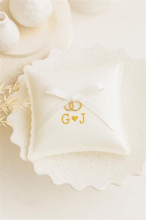 Elegant Personalized Wedding Ring Bearer Pillow Custom Embroidery
